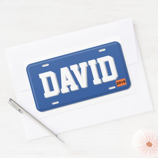 Personalized Blue and White License Plate Rectangular Sticker | Zazzle
