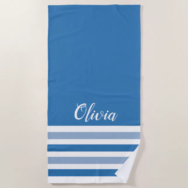 Personalized Blue And White Striped Beach Towel | Zazzle