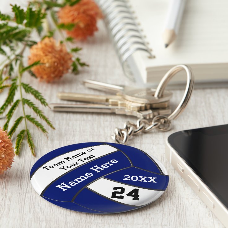 Personalized Blue and White Volleyball Keychains | Zazzle