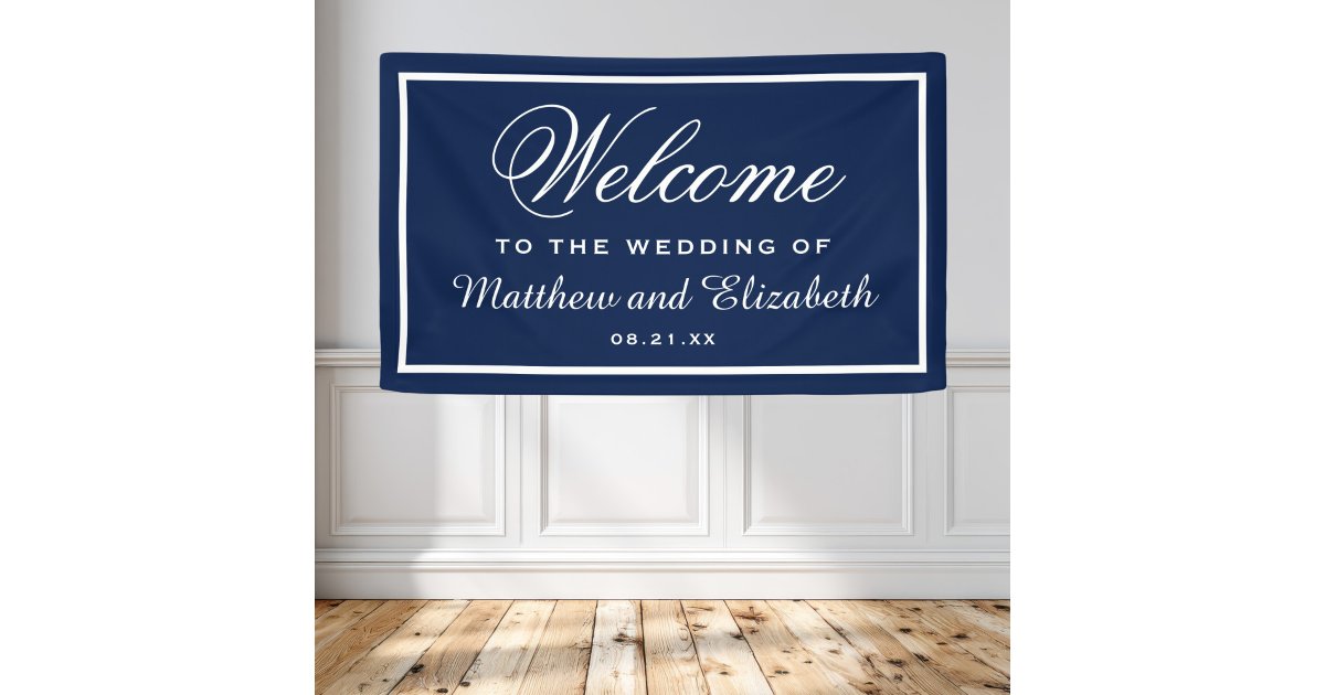 Personalized Blue and White Wedding Welcome Banner | Zazzle