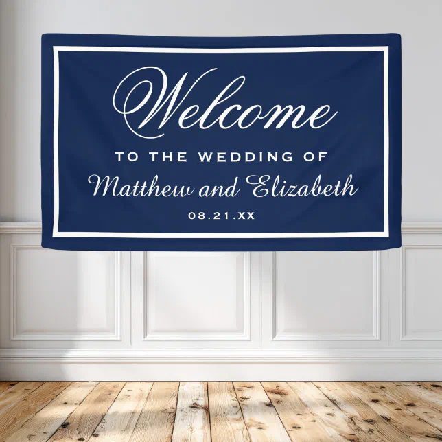 Personalized Blue and White Wedding Welcome Banner | Zazzle