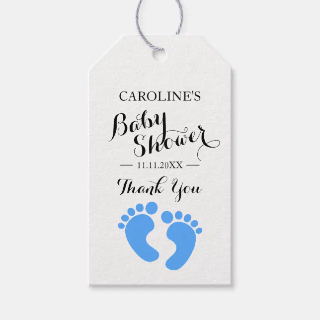 Personalized Blue Baby Feet Boy Baby Shower Gift Tags | Zazzle