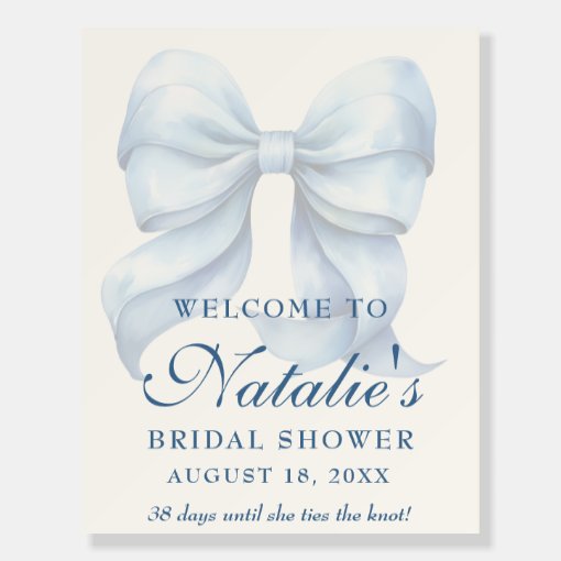 Personalized Blue Bow Bridal Shower Welcome Sign | Zazzle