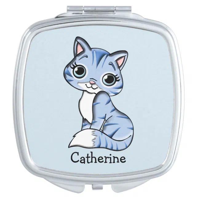 Personalized Blue Cat with Big Expressive Eyes Makeup Mirror | Zazzle