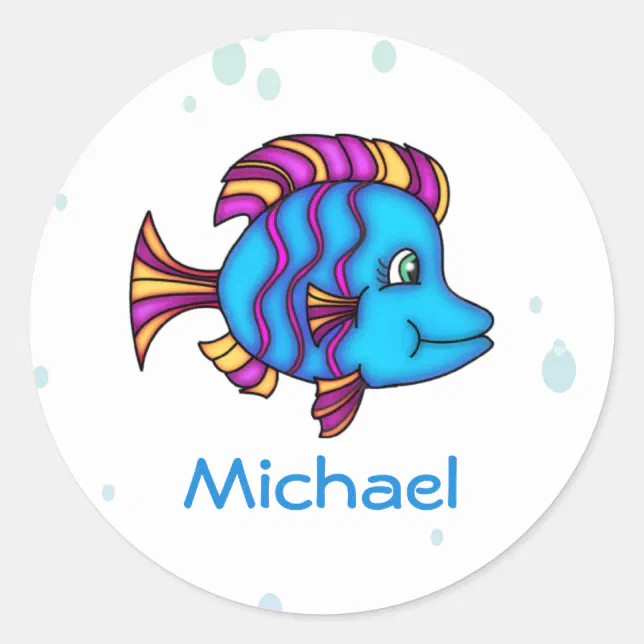 Personalized Blue Fish Stickers | Zazzle