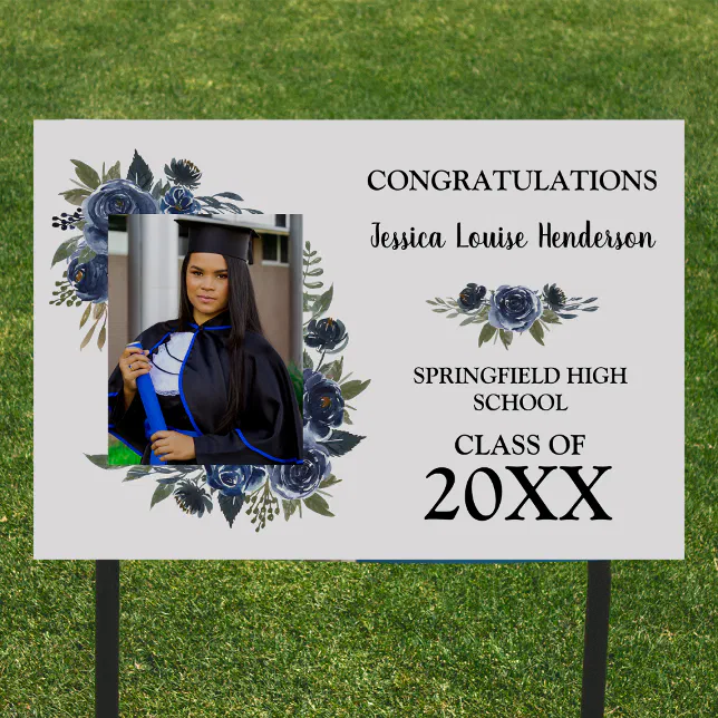 Personalized Blue Floral Graduation Sign | Zazzle