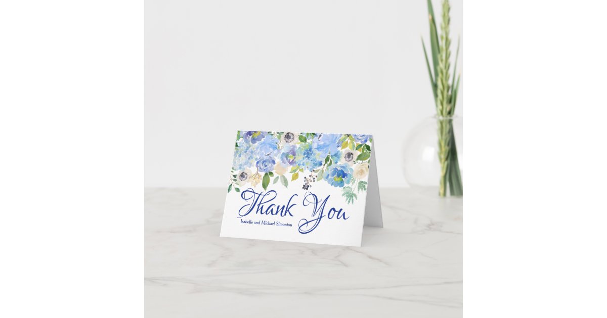 Personalized Blue Floral Thank You Notes | Zazzle