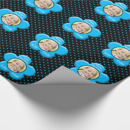 Personalized Blue Flower Photo Wrapping Paper | Zazzle