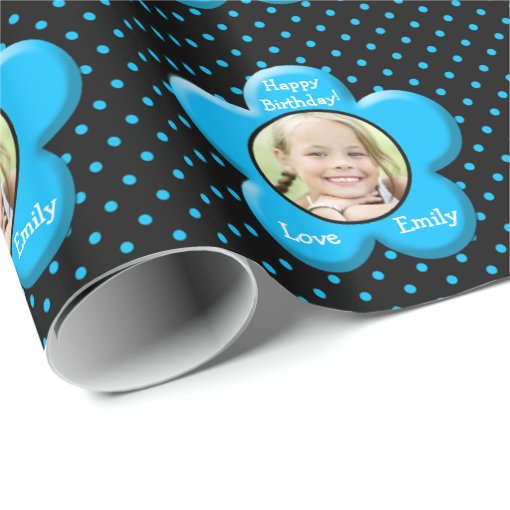 Personalized Blue Flower Photo Wrapping Paper | Zazzle