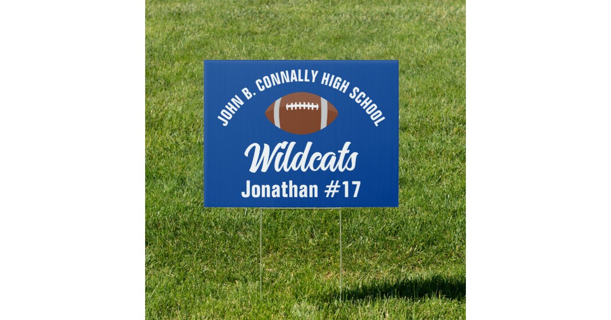 Personalized Blue Football Player High School Yard Sign | Zazzle