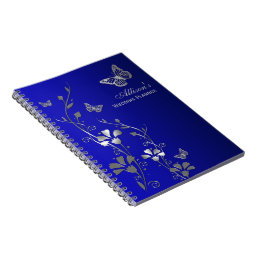 Personalized Blue, Gray Butterfly Floral Notebook | Zazzle