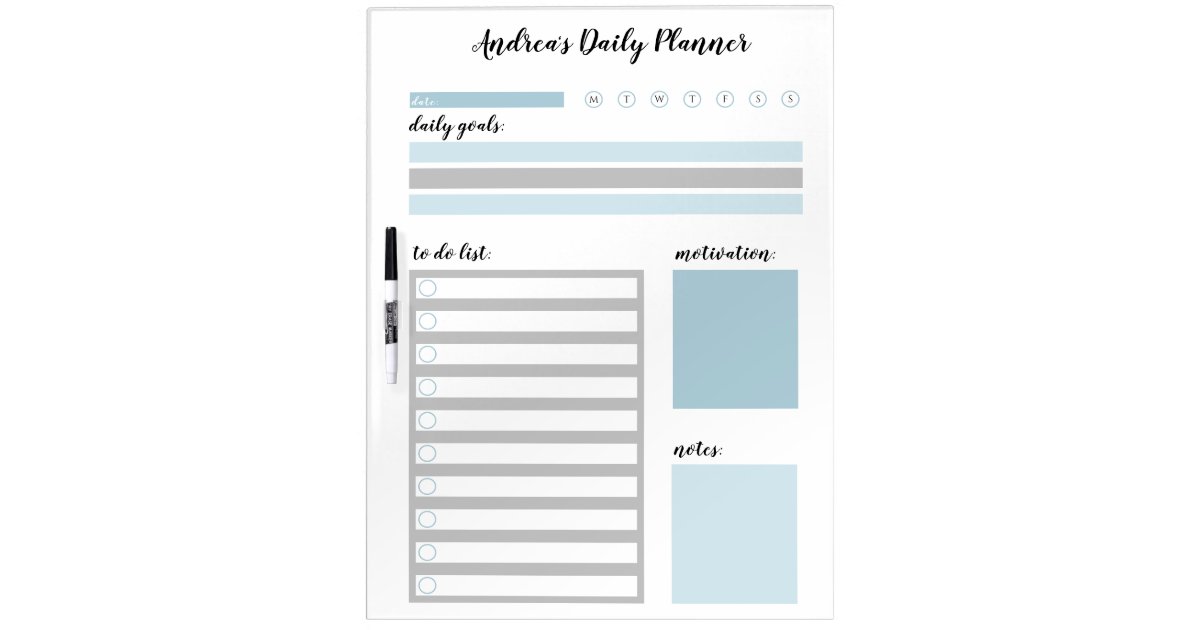 Personalized Blue Gray Daily Planner Dry Erase Board | Zazzle