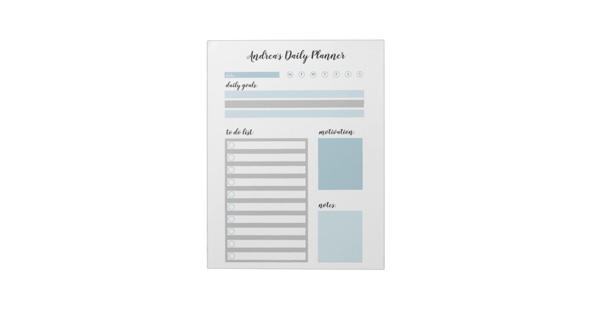 Personalized Blue Gray Daily Planner Notepad | Zazzle