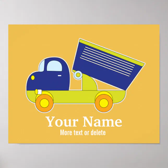 Personalized Blue & Green Construction Dump Truck Poster | Zazzle