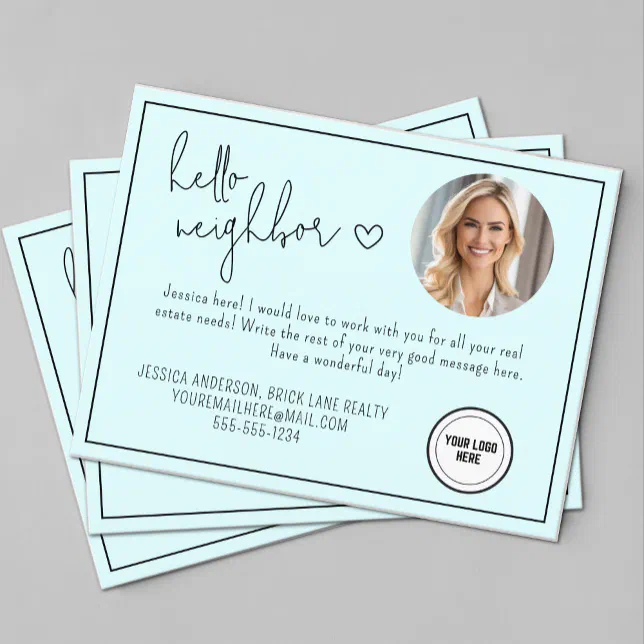 Personalized Blue Hello Neighbor Real Estate Postcard | Zazzle