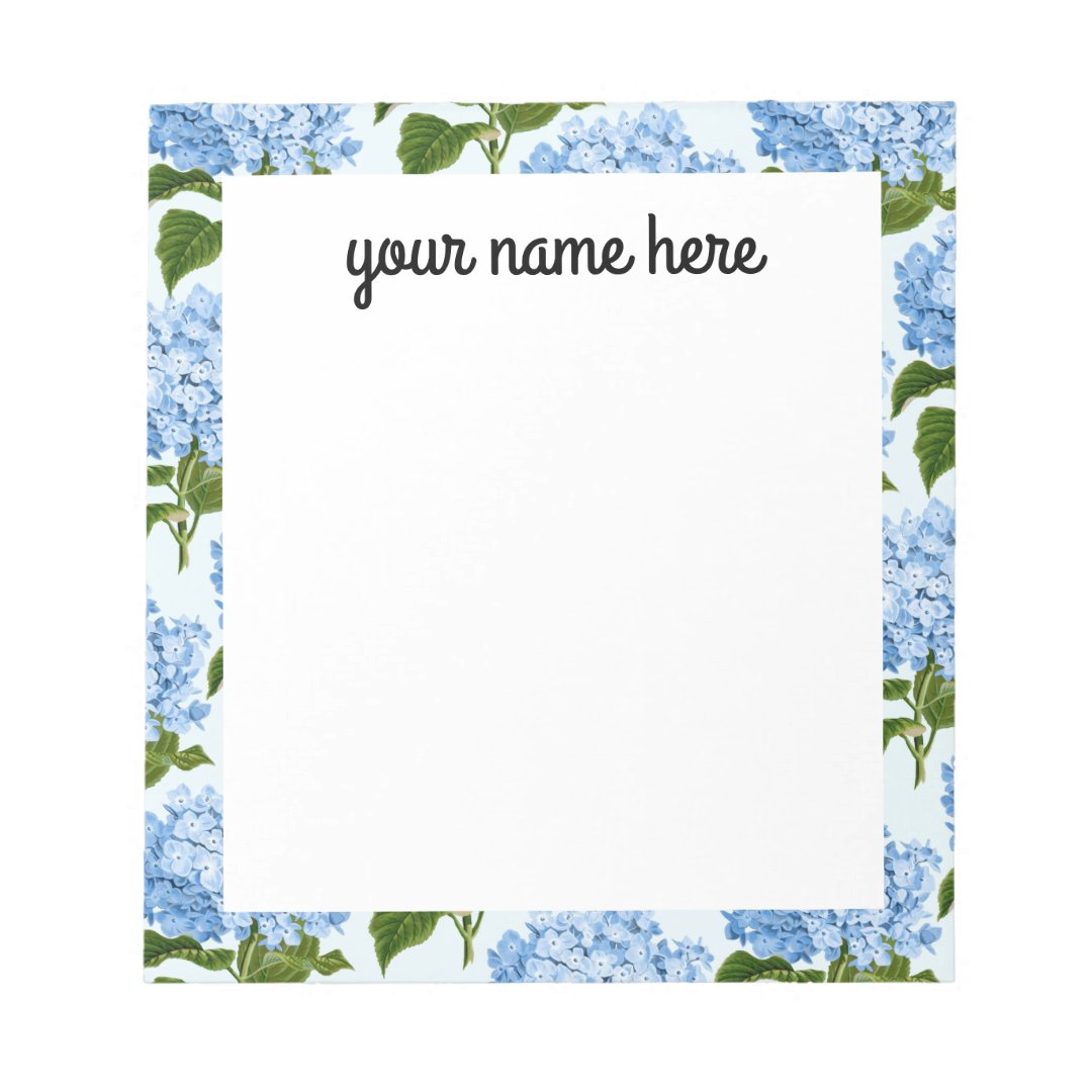 Personalized Blue Hydrangea Notepad | Zazzle