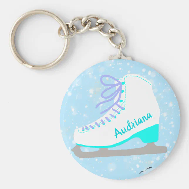 Personalized Blue Ice Skates Cute Figure Skater's Keychain | Zazzle
