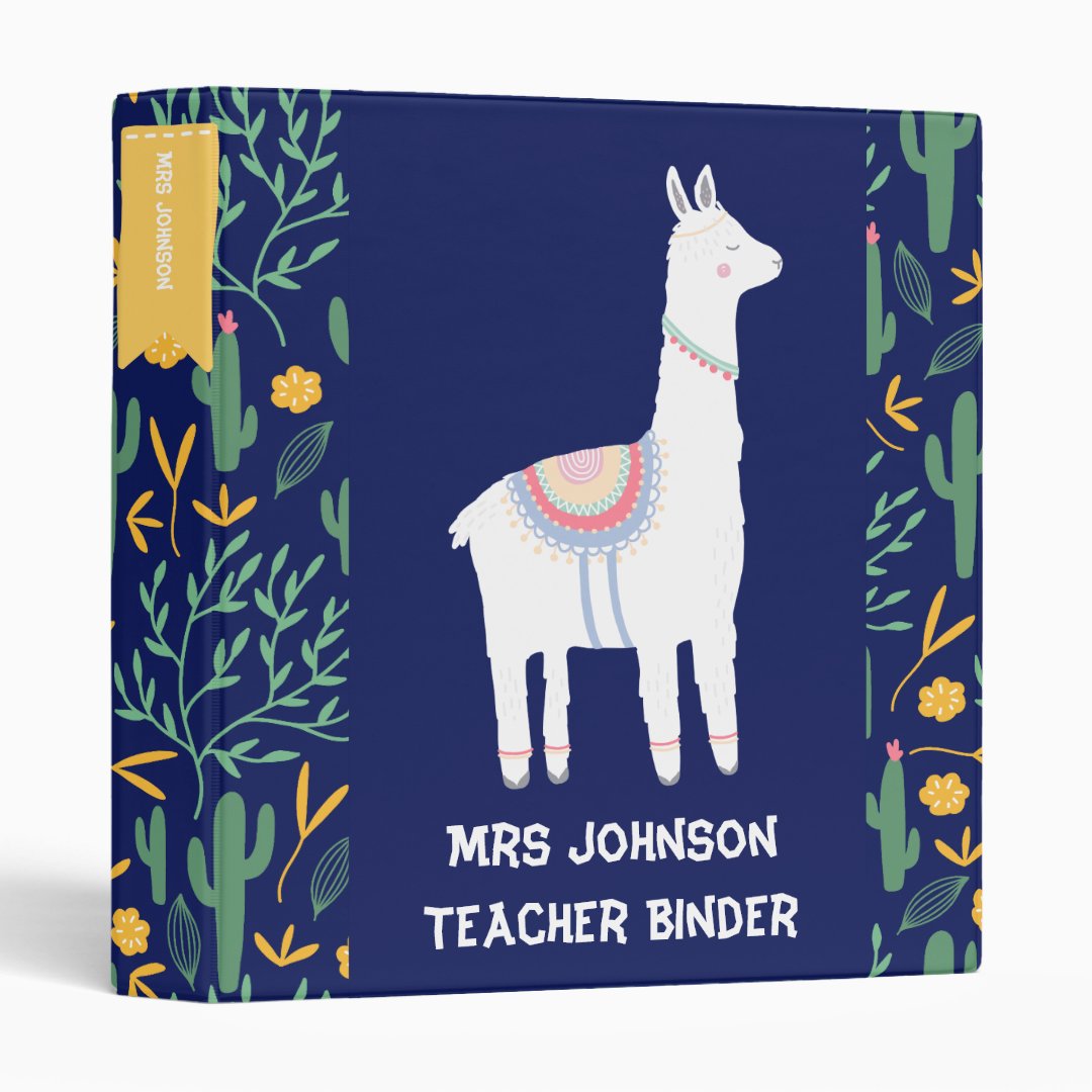 Personalized Blue Llama Teacher Planning 3 Ring Binder | Zazzle