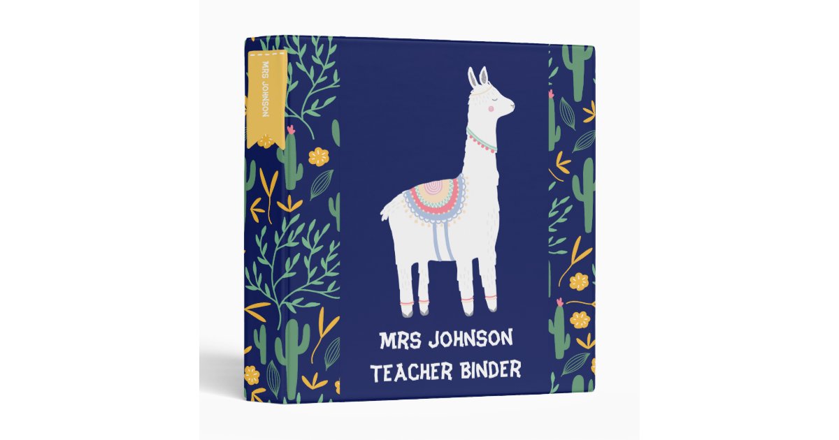 Personalized Blue Llama Teacher Planning 3 Ring Binder | Zazzle