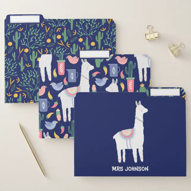 Personalized Blue Llama Teacher Planning File Folder | Zazzle