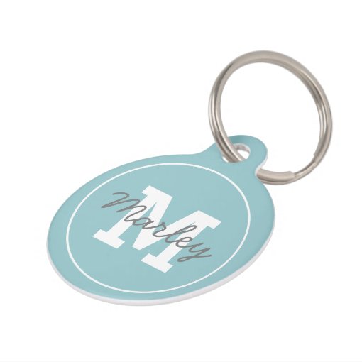 Personalized Blue Monogram Pet Name Pet ID Tag | Zazzle