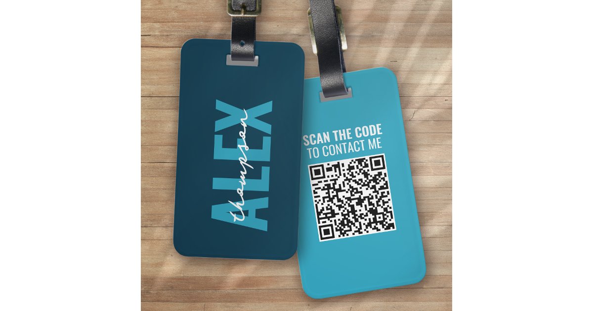Personalized Blue Monogram QR Code Luggage Tag | Zazzle