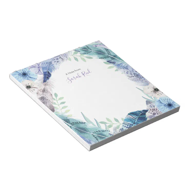 Personalized blue purple boho watercolor Notepad | Zazzle