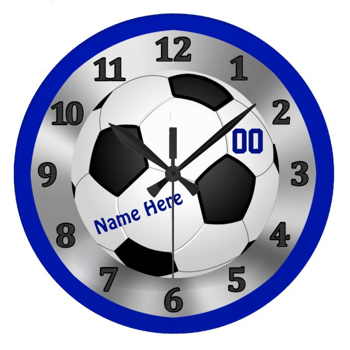 Personalized Blue Soccer Clock, NAME and NUMBER Large Clock | Zazzle.com
