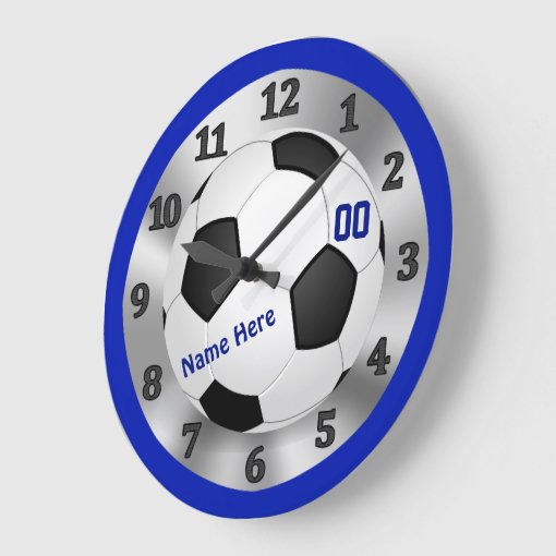 Personalized Blue Soccer Clock, NAME and NUMBER Large Clock | Zazzle