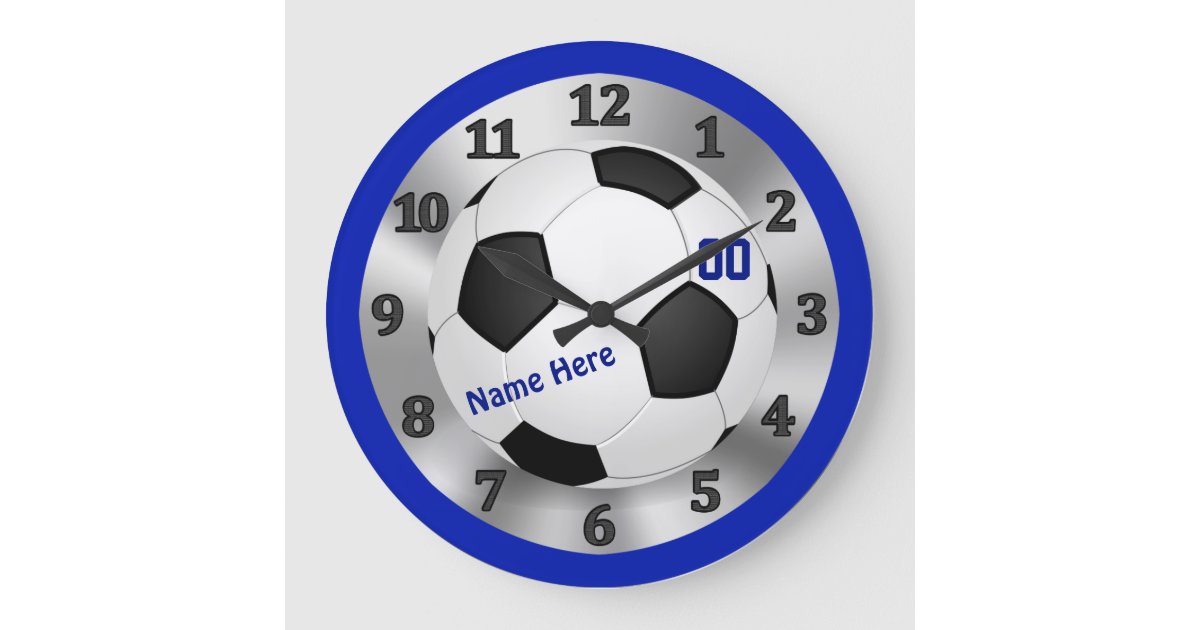 Personalized Blue Soccer Clock, NAME and NUMBER Large Clock | Zazzle