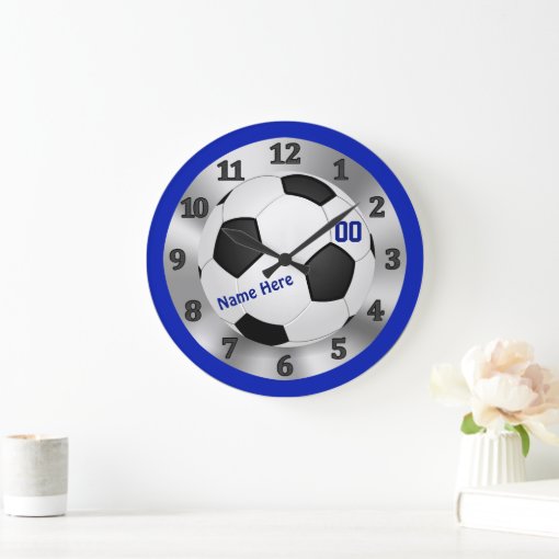 Personalized Blue Soccer Clock, NAME and NUMBER Large Clock | Zazzle