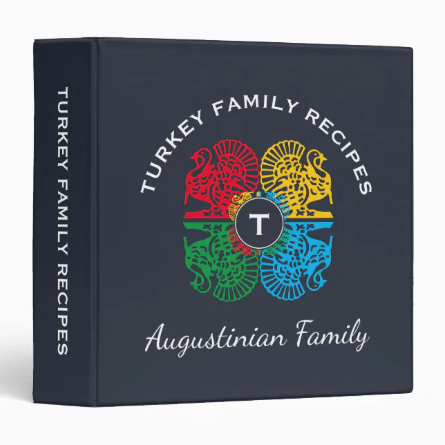 Personalized Blue Turkey Family Recipe 3 Ring Binder | Zazzle