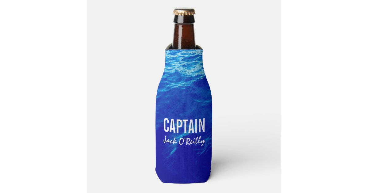 Personalized Blue Water Photo Fishing Boat Captain Bottle Cooler | Zazzle