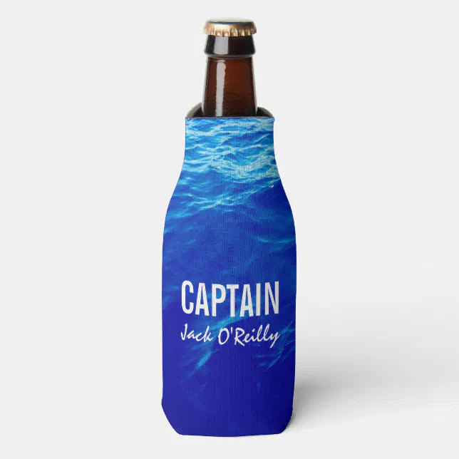Personalized Blue Water Photo Fishing Boat Captain Bottle Cooler | Zazzle