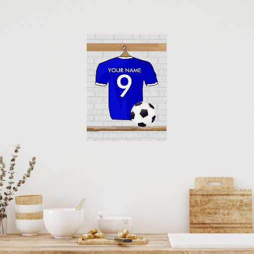 Personalized Blue White Football Soccer Jersey Poster | Zazzle