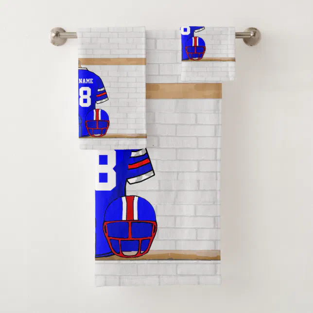Personalized Blue White Red Football Jersey Bath Towel Set | Zazzle