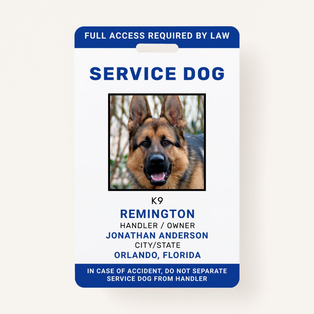 Personalized Blue White Service Dog Photo ID Badge | Zazzle