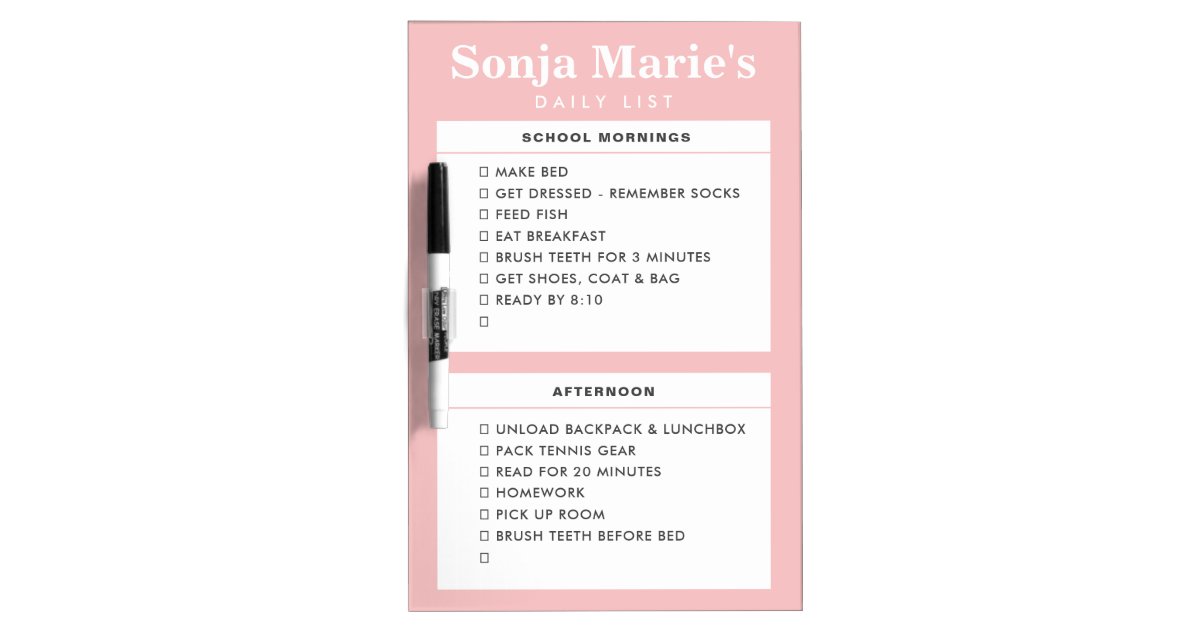 Personalized Blush Pink AM PM Routine To-Do List Dry Erase Board | Zazzle
