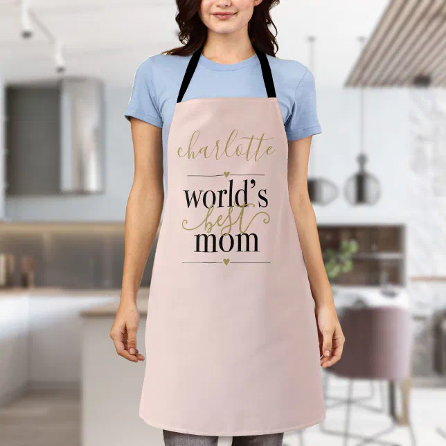 Personalized Blush Pink and Gold Worlds Best Mom Apron | Zazzle