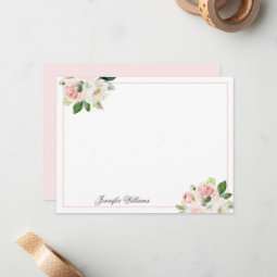 Personalized Blush Pink Feminine Watercolor Floral Note Card | Zazzle