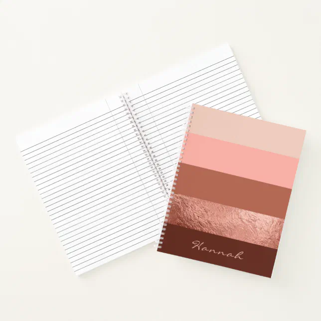 Personalized Blush Rose Gold Wide Chic Stripes Notebook | Zazzle