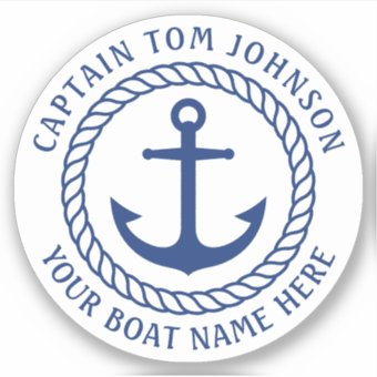 Personalized boat name with anchor captain sticker | Zazzle