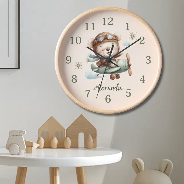 Personalized Boho Green Teddy Bear Clock | Zazzle