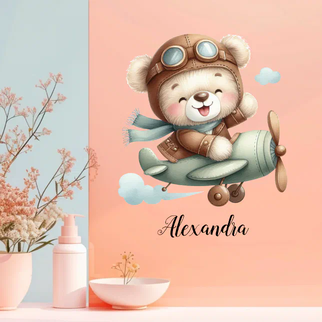 Personalized Boho Green Teddy Bear Wall Decal | Zazzle