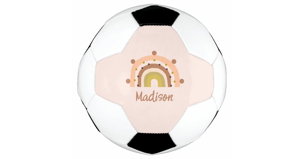 Personalized Boho Rainbow Blush Pink Kids Soccer Ball | Zazzle