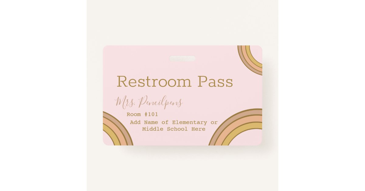 Personalized Boho Rainbow Hall Pass Pink Badge | Zazzle
