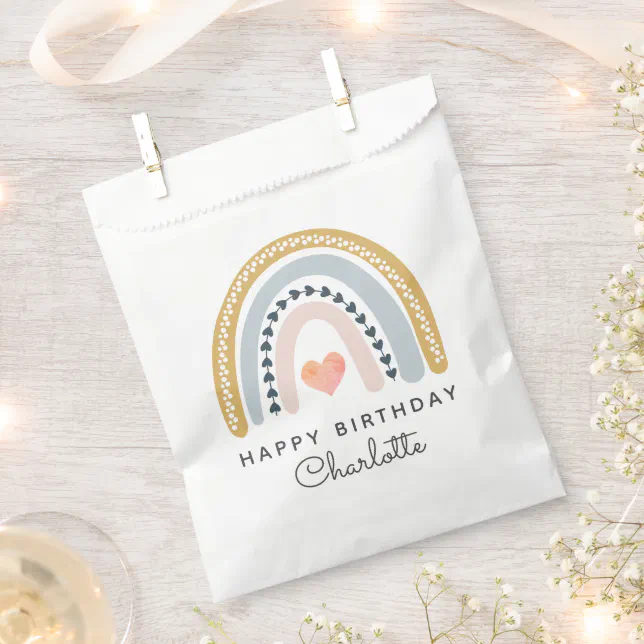 Personalized Boho Watercolor Rainbow Birthday Favor Bag | Zazzle