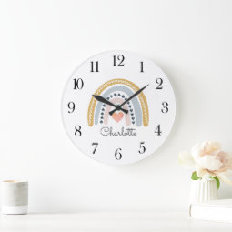 Personalized Boho Watercolor Rainbow Nursery Large Clock | Zazzle