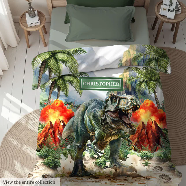 Personalized Bold T-Rex Duvet Cover for Kids | Zazzle