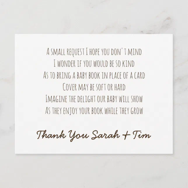 Personalized BOOK Request Poem Card Baby Shower | Zazzle